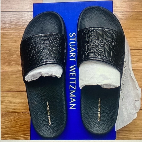 Stuart Weitzman | Shoes | Stuart Weitzman Logo Black Textured Sandals ...